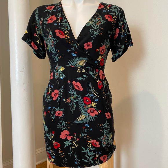 Lulus | Dresses | Lulus Black Floral Mini Wrap Dress | Poshmark